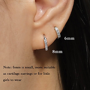 Small Hoops Earrings for Women - 6mm Silver S925 Huggie Hoop Earrings - Tiny Cartilage Diamond Earring CZ Earrings for Men Women