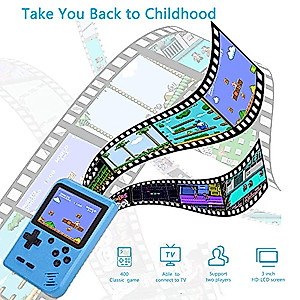 Tlsdosp Retro Handheld Game Console with 400 Classical FC Games-3.0 Inches Screen Portable Video Game Consoles with Protective Shell-Handheld Video Games Support for Connecting TV & Two Players (Blue)