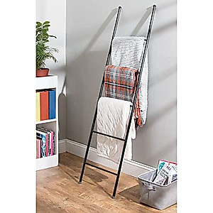 mDesign Metal Leaning Towel Ladder for Bathroom - Decorative, Modern Bath Towel Ladder Rack - Standing Display Holder for Bathroom Towels - Bathroom Wall Ladder Rack - Omni Collection - Matte Black