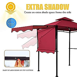 FAB BASED 5x11 Grill Gazebo, Outdoor BBQ Grill Patio Canopy with Extra Shadow & LED Lights, Barbeque Gazebo Canopy (Red)