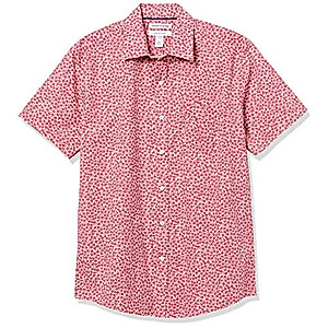 Amazon Essentials Men's Regular-Fit Short-Sleeve Poplin Shirt, Washed Red Roses, Medium