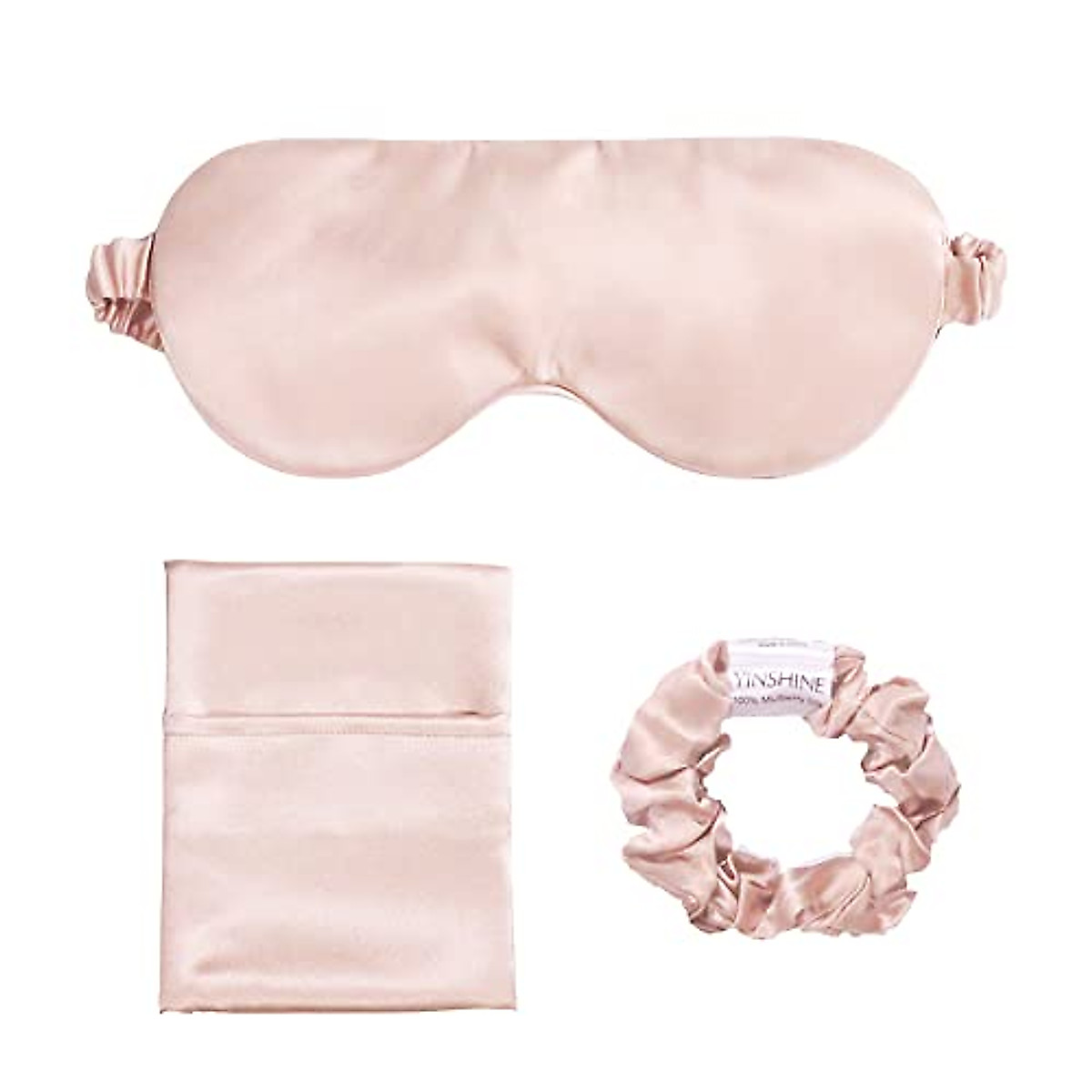 Silk Sleep Mask Set, Silk Hair Scrunchies and Silk Bags for Eye Skin and Sleeping 100% Pure Mulberry Silk 22 Momme Silk with Gift Box(Candy Pink)