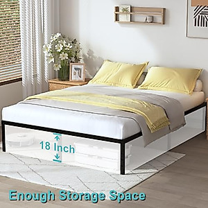 OSASET Queen Bed Frame -18 in Platform Bed Frame, 3600lbs Heavy Duty Metal Bed Frame, Queen Bed Frame No Box Spring Needed with Ample Storage Space - Easy Assembly and Noise Free