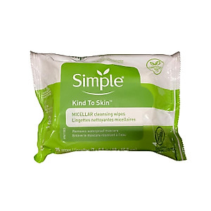 Simple Kind to Skin Cleansing Wipes Micellar 4 Count Gentle and Effective Makeup Remover Free From Color and Dye, Artificial Perfume and Harsh Chemicals 25 Wipes