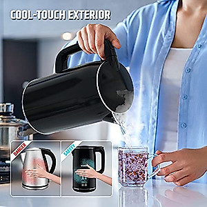 Razorri Electric Kettle 1-Click Control LED Digital Display, 1.7 Liter BPA-Free, Stainless Steel Double Insulated Wall, Boil Dry Protection, Keeps Warm for Tea Coffee, Cool to Touch, Cordless, Black