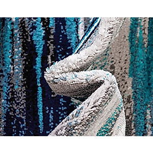 Unique Loom Metro Collection Abstract Water Modern Waves Seascape, Coastal, Nautical Area Rug, 8 ft x 10 ft, Navy Blue/Turquoise