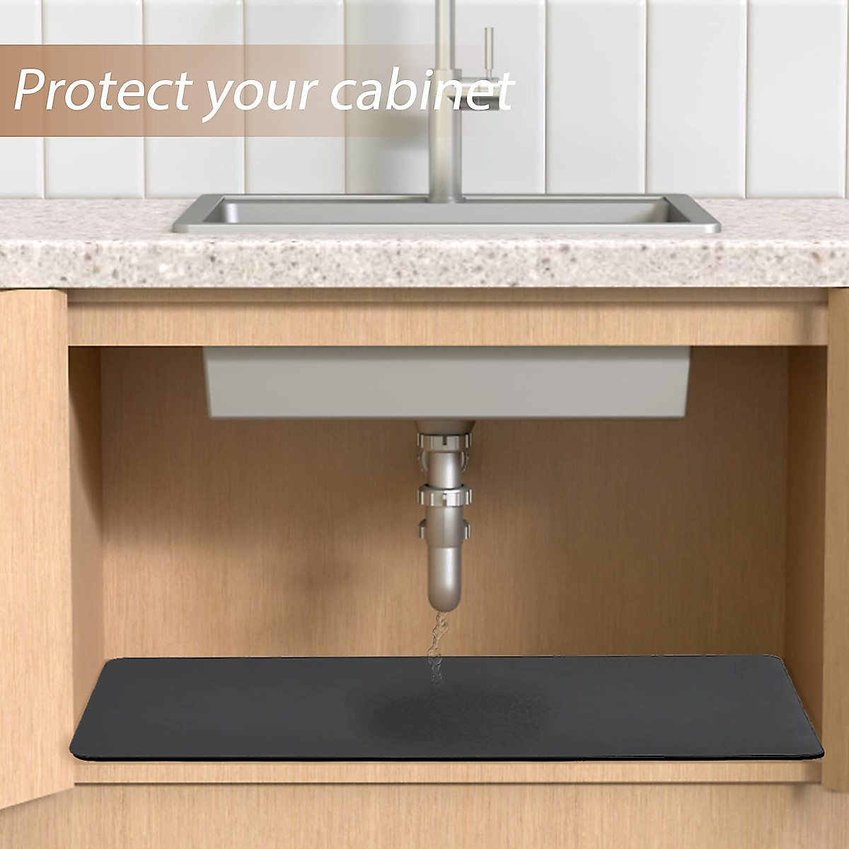 Under Sink Mat Liner for Kitchen 34" x 22",Absorbent Mats for Below Sinks,Quick Dry Under Sink Liner Drip Tray,Waterproof Cabinet Protector/Shelf Liners,Slip Resistant,Cut to Fit Cabinets,Washable