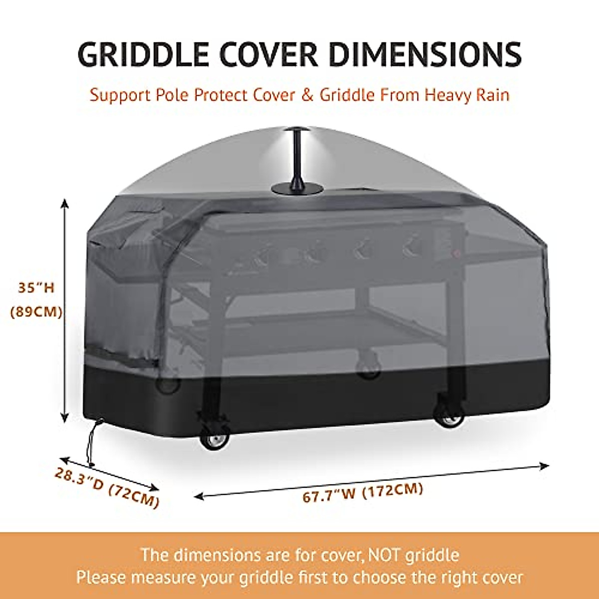Waykea Heavy Duty Griddle Grill Cover for Blackstone 36 Inch, Royal Gourmet | Thick 600D Oxford Waterproof UV & Fade Resistant Griddle Station Cover (68”W x 28”D x 35”H, Gray/Black)