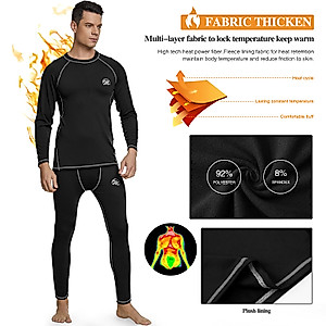 MeetHoo Men's Compression Base Layers Long Johns Winter Gear with Fleece Lined for Skiing Black