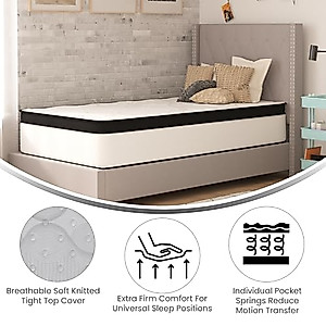 Flash Furniture Capri Comfortable Sleep Firm 12 Inch CertiPUR-US Certified Hybrid Pocket Spring Mattress, Extra Firm Feel, Durable Support, Twin Mattress in a Box,White