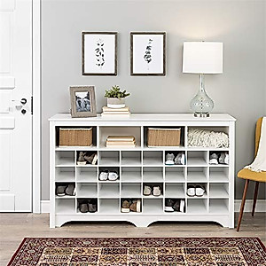 Trent Home Engineered Wood 36 Cubby Versatile Wooden Shoe Cubby Console in White