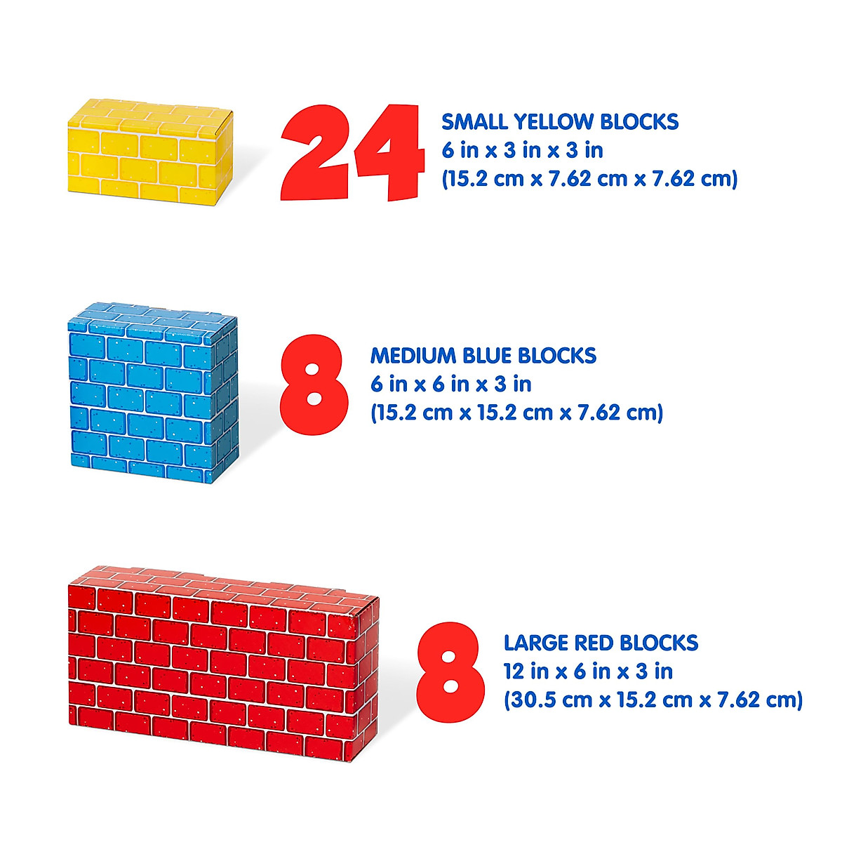 Melissa & Doug Jumbo Extra-Thick Cardboard Building Blocks - 40 Blocks in 3 Sizes, Cardboard Pretend Brick For Building