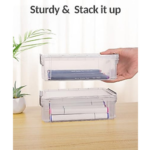 Sooez 6 Pack Extra Large Plastic Pencil Boxes, Clear Pencil Boxes for School Bulk, Plastic Pencil Case Crayon Boxes, Stackable Plastic Storage Containers, Storage Box, School Supply Box…