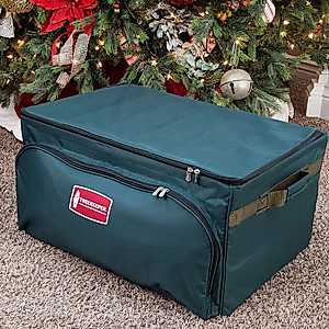 TreeKeeper (Green Christmas Ornament Storage Box with Dividers) - Deluxe Ornament Keeper - Holds 72 Ornaments up to 4 Inches in Diameter | 3 Removable Trays with Separators | Acid-Free Fabric Lining
