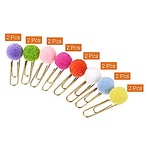 MECCANIXITY Paper Clip Page Markers with Plush Ball Multi-Color for Marking Notebook, Books and Scrapbooks Office Supplies 16in2 Sets