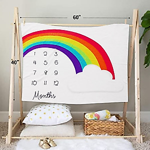 amzting Baby Monthly Milestone Blanket Girl or Boy - Newborn Month Blanket Personalized Shower Gift Soft Plush Fleece Photography Background Photo Prop Flower Blanket 59x39 inches (Rainbow)