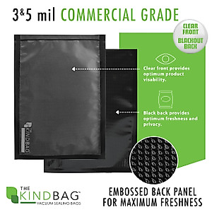 The Kind Bag Vacuum Seal Bags for Food; Food Grade, BPA Free & Freezer Safe; Airtight, Odor Free and Moisture Free; Commercial Grade 3mil Clear & Black; 8x12 inch Pre Cut Bags (100ct)
