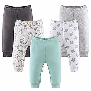 The Peanutshell Baby Pants 5 Pack Set for Boys or Girls | Newborn to 24 Month Sizes | Black, Grey, Light Green, Safari, Stars