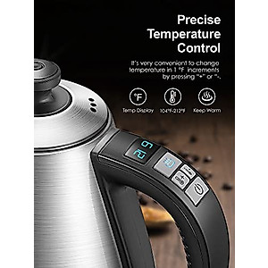 Electric Gooseneck Pour Over Coffee Kettle with Coffee Dripper, Yabano Variable Temperature Control Kettle for Drip Coffee and Tea, Stainless Steel, LED Display, Auto Shut-off and Keep Warm, 1000W