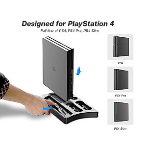 ElecGear Vertical Charging Stand with Cooling Fan PSVR Headset Storage Stand, Docking Station Charger Dock for Move and DualShock 4 Controller, PlayStation , PS VR