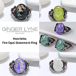 Ginger Lyne Collection Henrietta Simulated Fire Opal Ring for Women - Elven Gothic Black Plated for Engagement Promise or Statement -Tree Branch Flower Design Setting