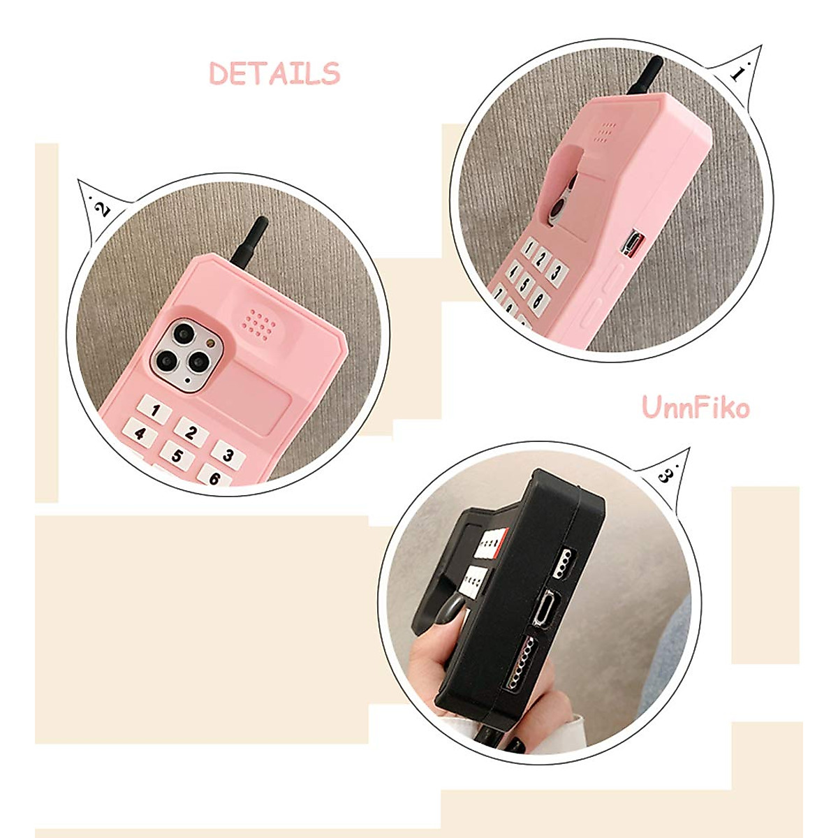 UnnFiko 3D Silicone Case Compatible with iPhone 11, Retro Classic Creative Soft Rubber Bumper Cover Cool Fun Thick Protective Stand Case (Retro Cellphone Pink, iPhone 11)