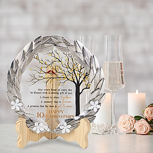 10 Year Tin Anniversary Wedding Gifts Crystal Plate with Gold Leaf Wreath - 10th Anniversary Wedding Gifts for Parents Couple - 10th Wedding Anniversary Unique Gift Ideas - Cardinal Style