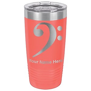 LaserGram 20oz Vacuum Insulated Tumbler Mug, Bass Clef, Personalized Engraving Included (Coral)