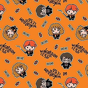 Character Halloween Fabric Harry Potter Halloween Hogwarts in Orange 100% Cotton Fabric by The Yard