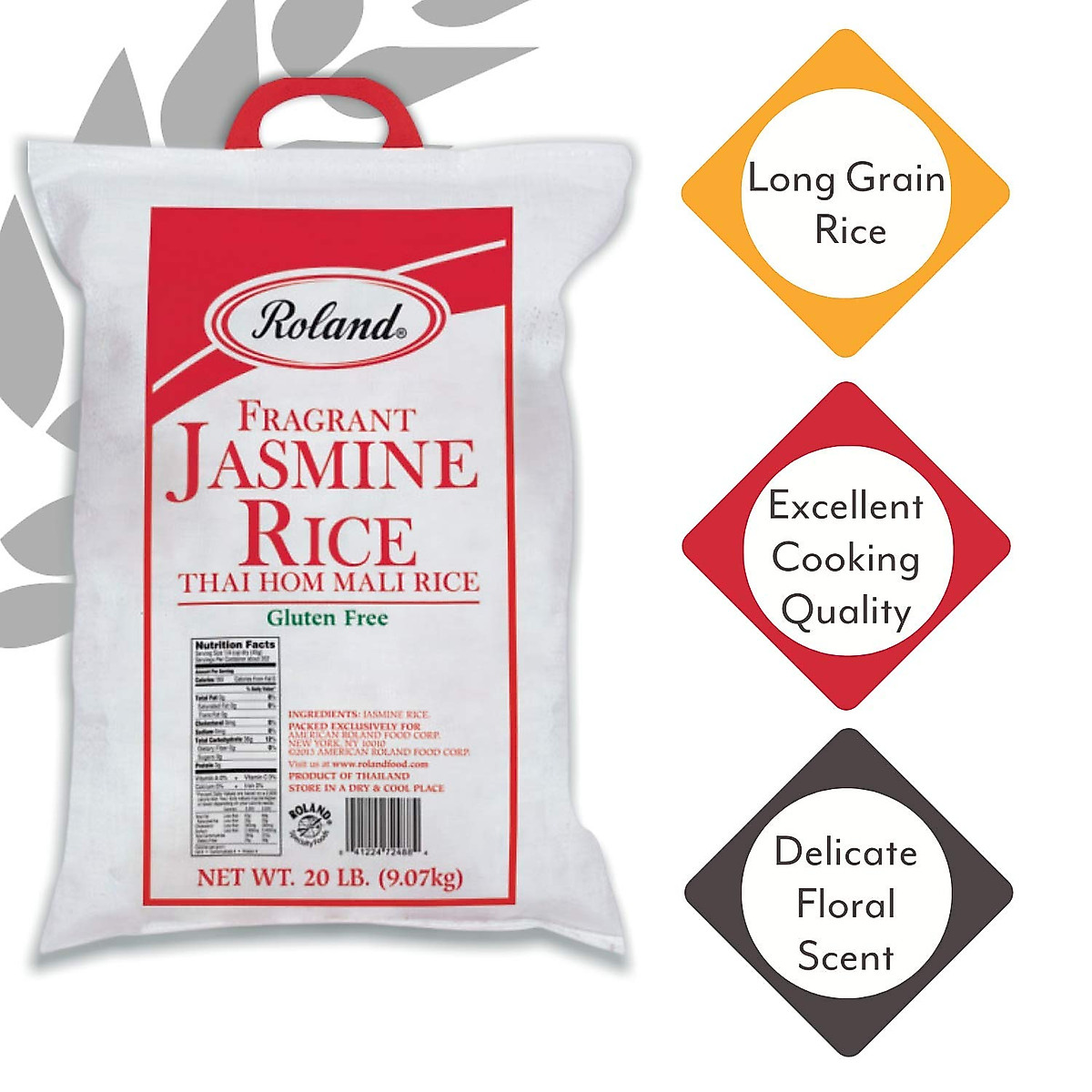 Roland Foods Fragrant Jasmine Rice from Thailand, 20 Lb Bag