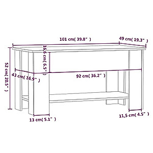 QJBSAVVA Coffee Table Sonoma Oak 39.8"x19.3"x20.5" Engineered Wood,Nightstand Industrial Tables Side Tables Sofa Table Suitable for Meeting Rooms, Reception Rooms, Offices