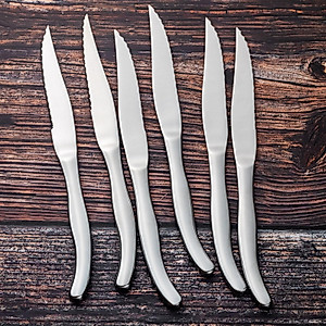 Alata 8-Piece Steak Knives Set, Stainless Steel Steak Knife set with Serrated Edge, Razor-Sharp, One-piece Forged Construction, Dishwasher Safe