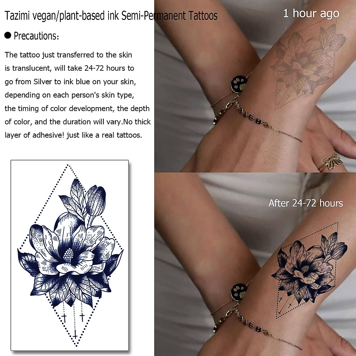 Tazimi Semi Permanent Temporary Tattoos for Women Girls - Large Long Lasting Temporary Butterfly Flower Lion Swallow Tattoos,Lasts 1-2 Weeks Waterproof Realistic Fake Tattoos