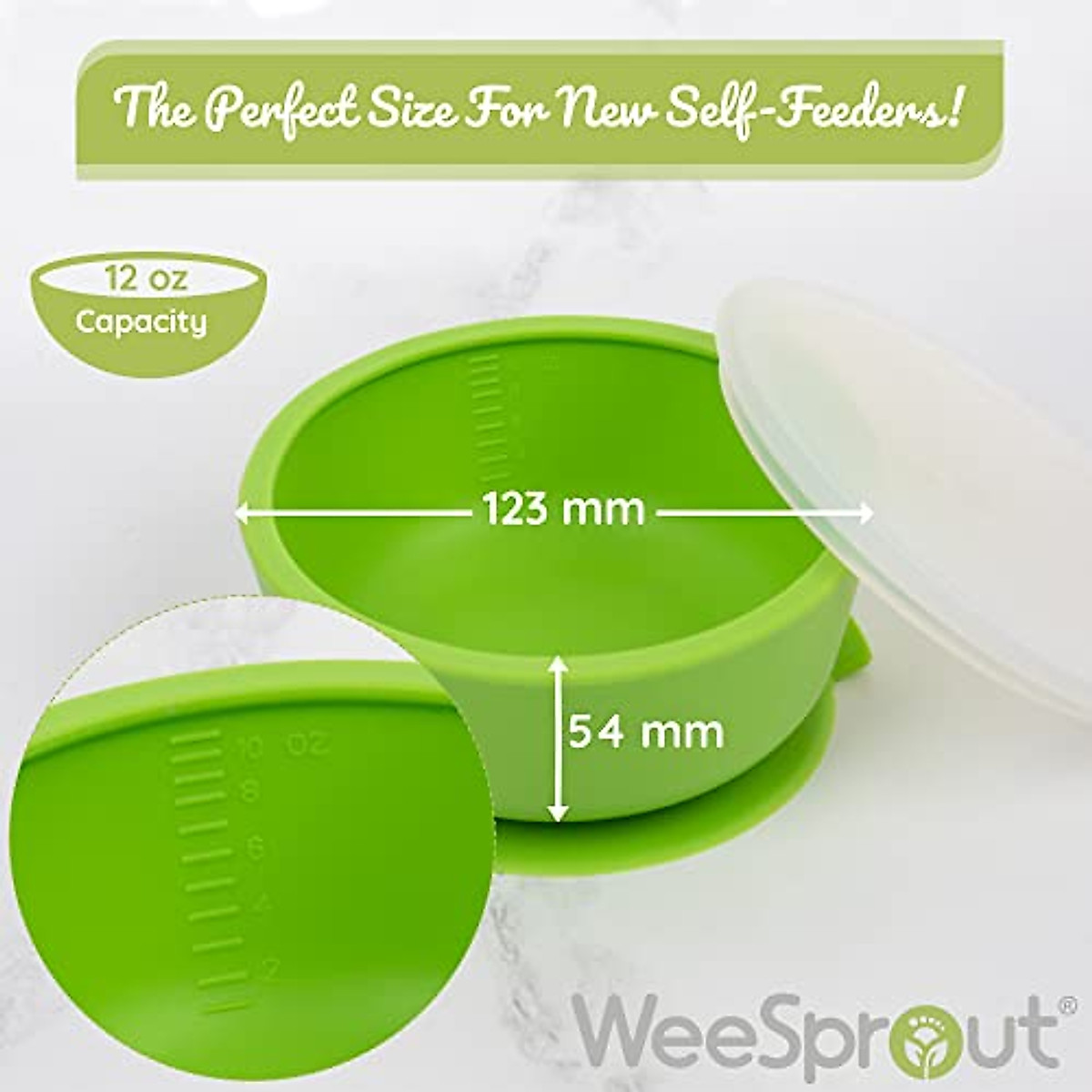 WeeSprout Silicone Suction Bowls for Babies | Leakproof Premium Plastic Lids | Durable for Babies & Toddlers | Extra Strong Suction | Easy-Release Tab | Dishwasher, Microwave & Freezer Safe | Set of 2