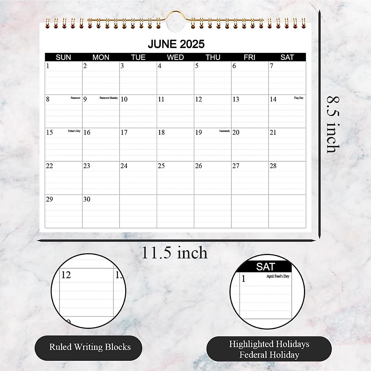 Calendar 2025-2026 - Wall Calendar 2025-26 Runs from June 2025 to December 2026, 19 Months Calendar with Thick Paper for Planning at Home or Office, 8.5 x 11 Inch, Black