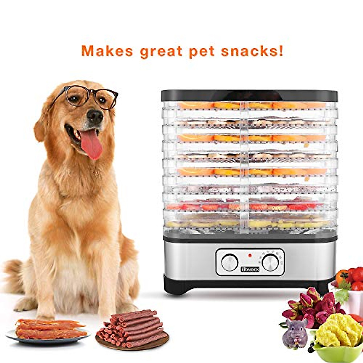 8-Tray Food Dehydrator Machine - BPA-Free Drying System with Nesting Tray for Home Kitchen - Perfect for Preserving Beef Jerky, Wild Food, and Fruit & Vegetables (Button Control)