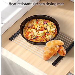 HEREOF Roll Up Dish Drying Rack for Kitchen Counter, Rolling Stainless Steel Sink Drying Mat Foldable Drainer for Kitchen Organization and Storage 17.5x11.8