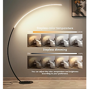 Dimmable Arc Floor Lamp with Remote Control, 67'' Black Modern LED Standing Lamps Tall Lamp, Arched Floor Lamp for Living Room, 3 Color Temperatures, Reading Floor Lamps for Bedroom Office Home