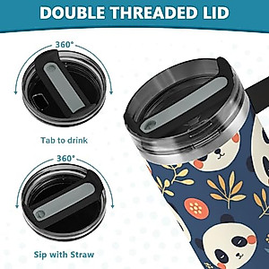linqin Retro Panda Face Blue Vacuum Insulated Tumbler with Straw Lid 30 oz Gym Water Bottle Reusable Portable Coffee Mug for Home, Office or Car