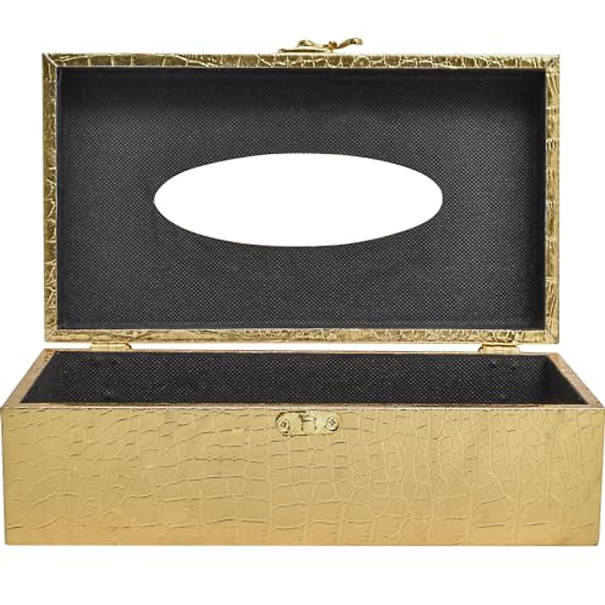 Modern Elegant Wood Tissue Box Cover Rectangular, Gold Glitter Leather Tissue Box Holder for Napkin Facial Paper, Leather Tissue Box Cover for Bathroom Bedroom Vanity Countertop