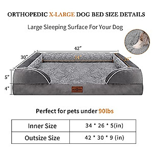 Comfort Expression Waterproof Orthopedic Dog Bed Foam Dog Beds for Extra Large Dogs Durable Dog Sofa The Pet Bed Washable Removable Cover with Zipper and Non-Slip Bottom Bolster XL Large Dog Beds