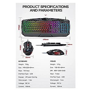 Computers & Accessories Gaming Keyboard Mouse Multimedia Office Mechanical Large Keyboard and Mouse Set Boards