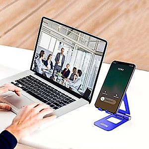 Aoviho Adjustable Cell Phone Stand Foldable Phone Holder - Aluminum Portable Phone Stand for iPhone 13 12 11 Pro X XR XS Max 8 7 6 Samsung Android Desk Decor (Blue)