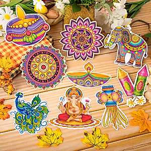 Diwali Paper Cutout Decorations for Home,Diwali Decor with Rangoli Peacock Ganesh Diya Elephant for Rangoli Deepavali Party Decorations Supplies-45 Pcs