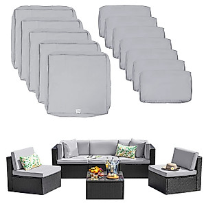 ClawsCover 12 Pack Outdoor Seat and Back Cushions Replacement Covers Fit for 6Pieces 5-Seater Wicker Rattan Patio Furniture Conversation Set Sectional Couch Chairs,Grey-Include Cover Only