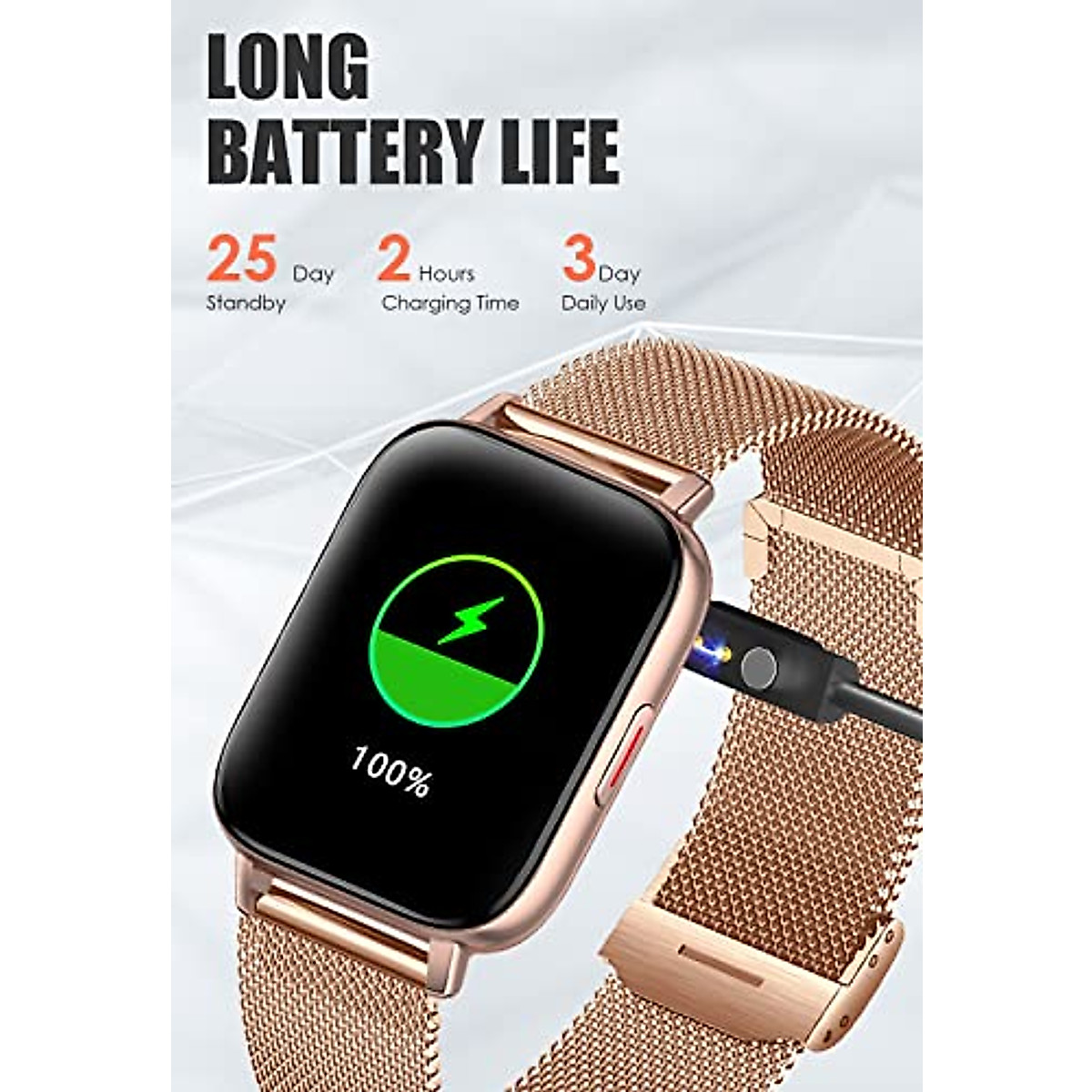 Smart Watch for Women with Bluetooth(Answer/Receive Call) 1.7" Fitness Trackers with Heart Rate Sleep Monitor Waterproof Step Counter Watch for iOS Android (Rose Gold)