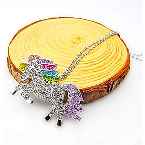 ALoveSoul Silver Rainbow Unicorn Pendant Necklace Fashion Necklace Gift for Women (Silver)