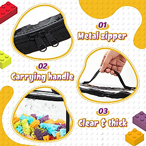 SilTriangle 12 Packs Clear PVC Toy Storage Bags Include 6 Pcs Extra Large and 6 Pcs Large Toy Organizer Bags with Zipper Handle for Organizing Board Game, Building Blocks Puzzle Kids Books