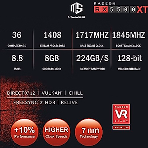 Mllse RX 5500 XT Graphics Card, 8GB GDDR6 128-bit PCIe 4.0×8 Gaming Video Card 1080p 2K Game Desktop GPU