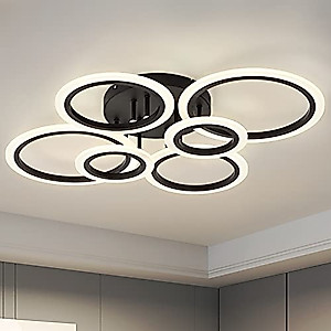 Vikaey Modern 6 Rings LED Ceiling Light & Black Dimmable LED Ceiling Light（11.8"）